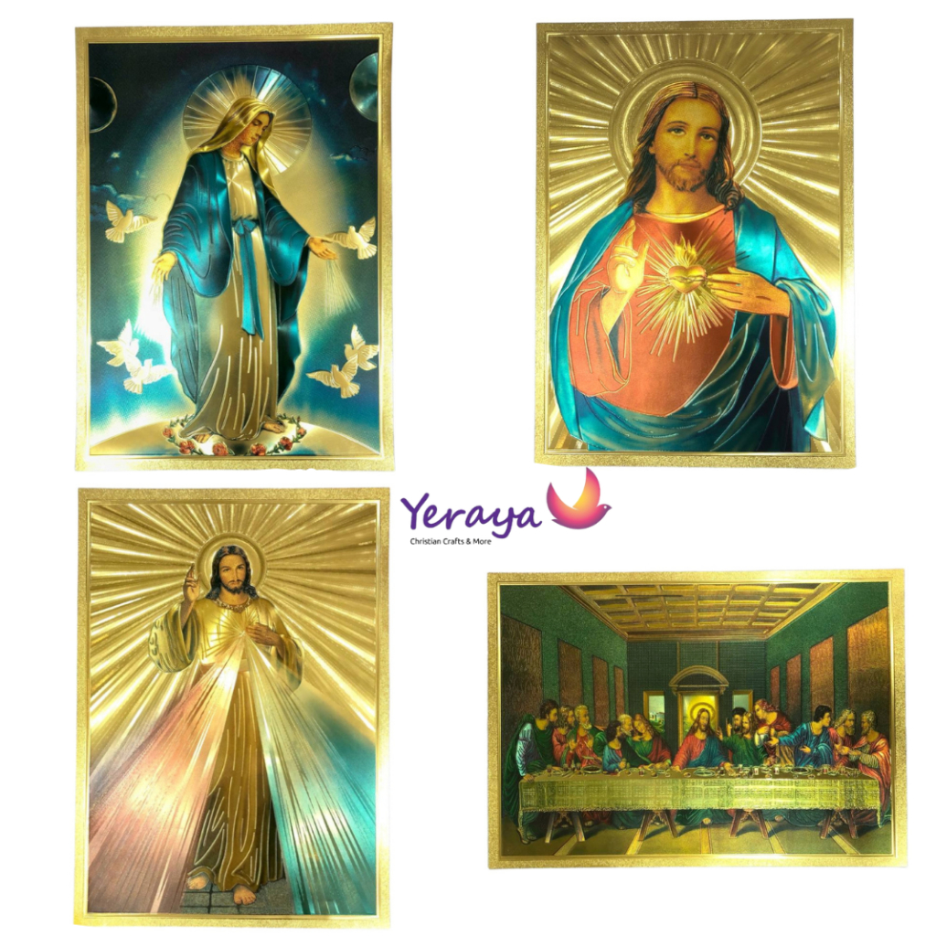 Jual Poster Dinding Gambar Yesus dan Maria Hati Kudus Berhologram ...
