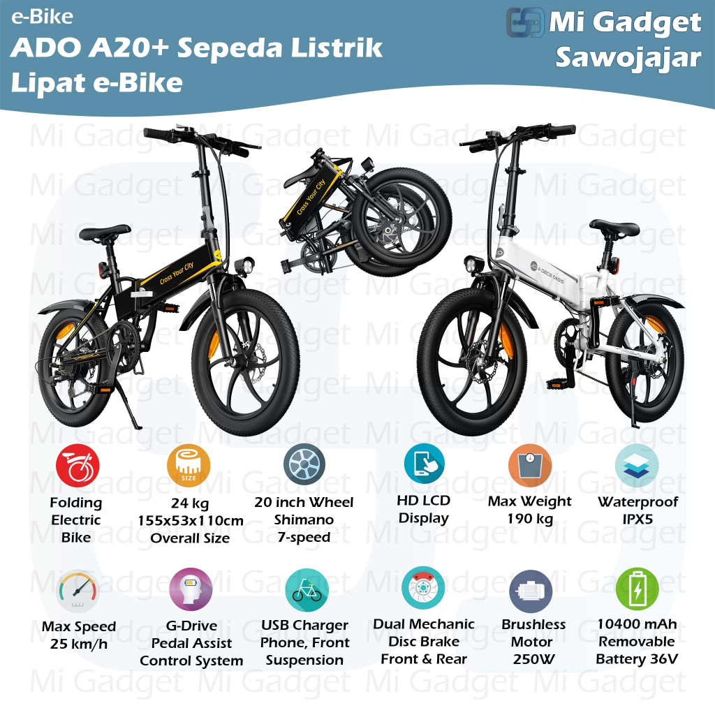 Jual Sepeda Listrik Lipat E Bike ADO A20+ Hybrid Folding Electric Bike ...