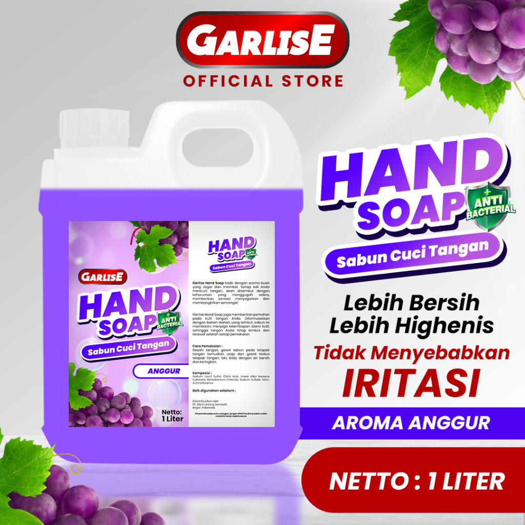 Jual GARLISE HANDSOAP AROMA ANGGUR 1 LITER SABUN CUCI TANGAN ...