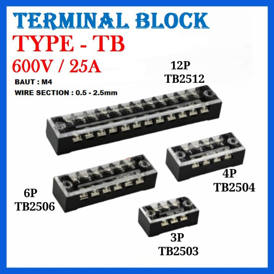 Jual Terminal Blok Kabel Block Kaca 25A TB 2503 2504 2506 2512 3P 4P ...