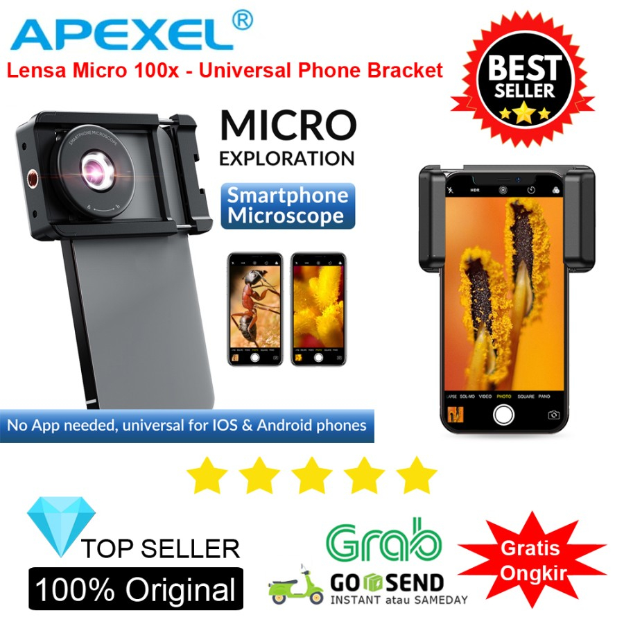 Jual APEXEL Lensa Smartphone Mikroskop 100x with LED - Lensa Makro ...