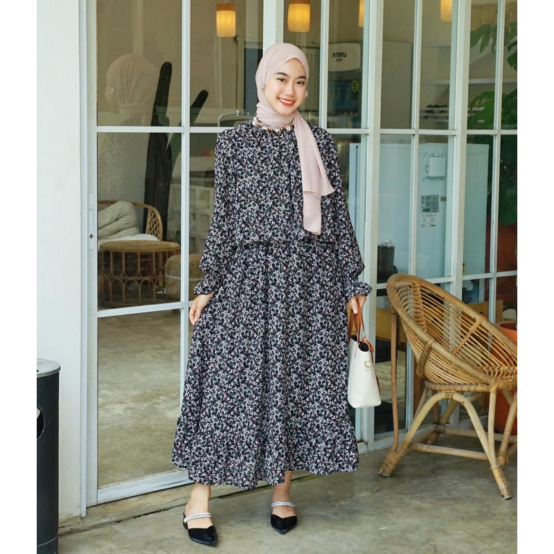 Jual ALUNA DRESS BUNGA GAMIS WANITA KEKINIAN SILK IMPORT BY MEECLO ...