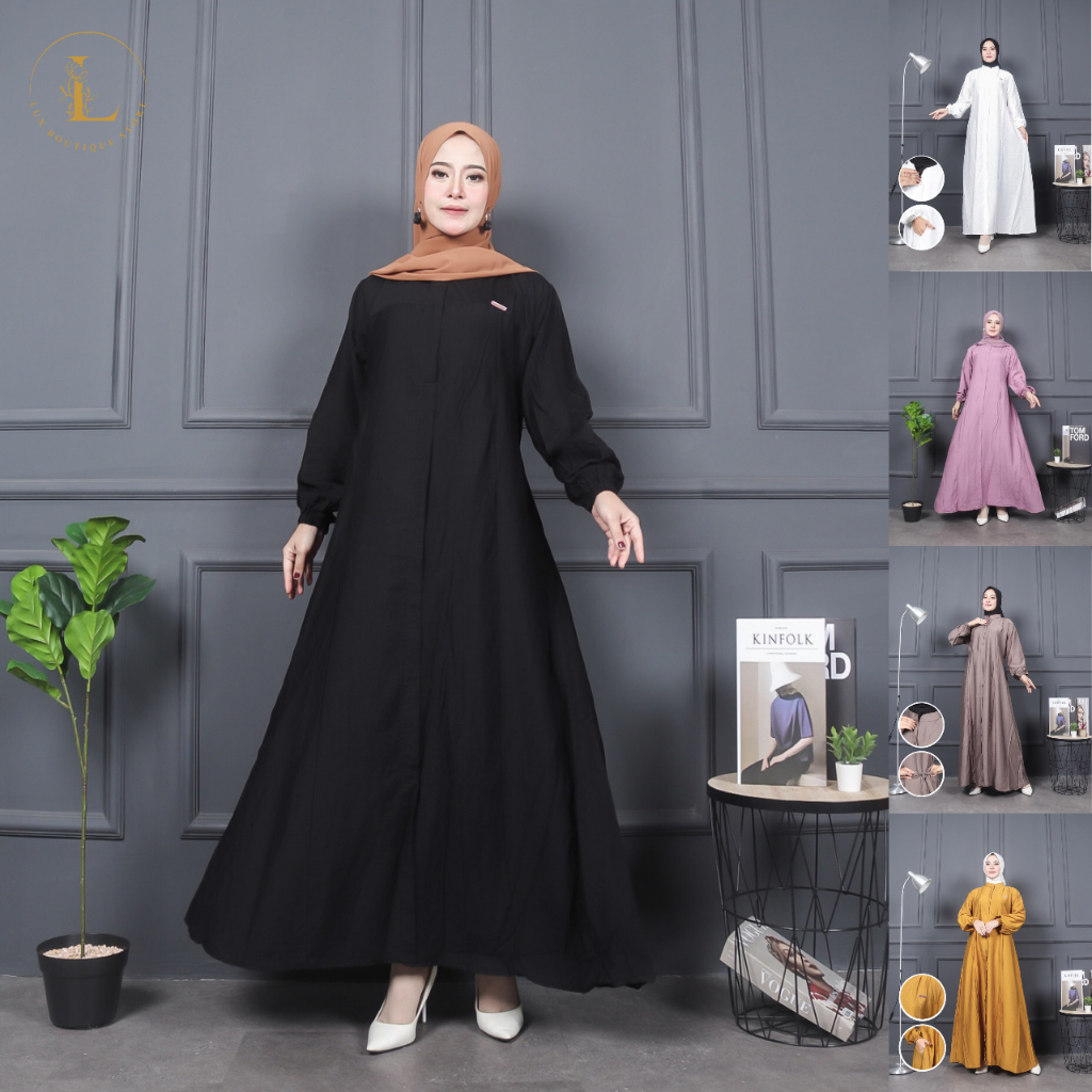 Jual Sabrina Dress Gamis Polos Wanita Simpel Elegan Polo Linen Terbaru ...