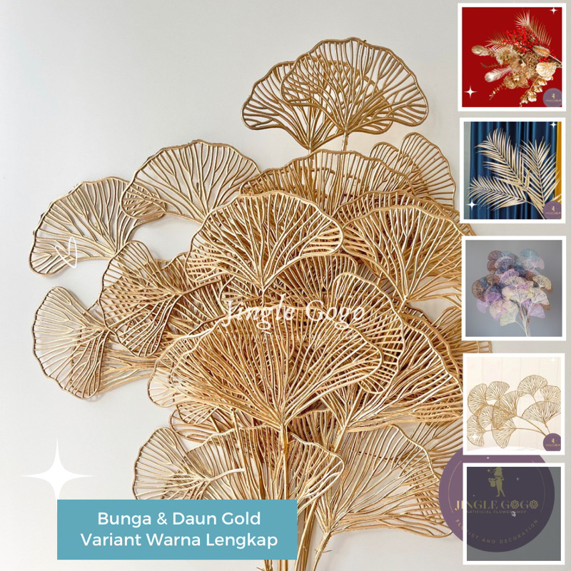 Jual Bunga Emas Ginkgo Artificial Daun Kipas Gold Bunga Hias Plastik ...