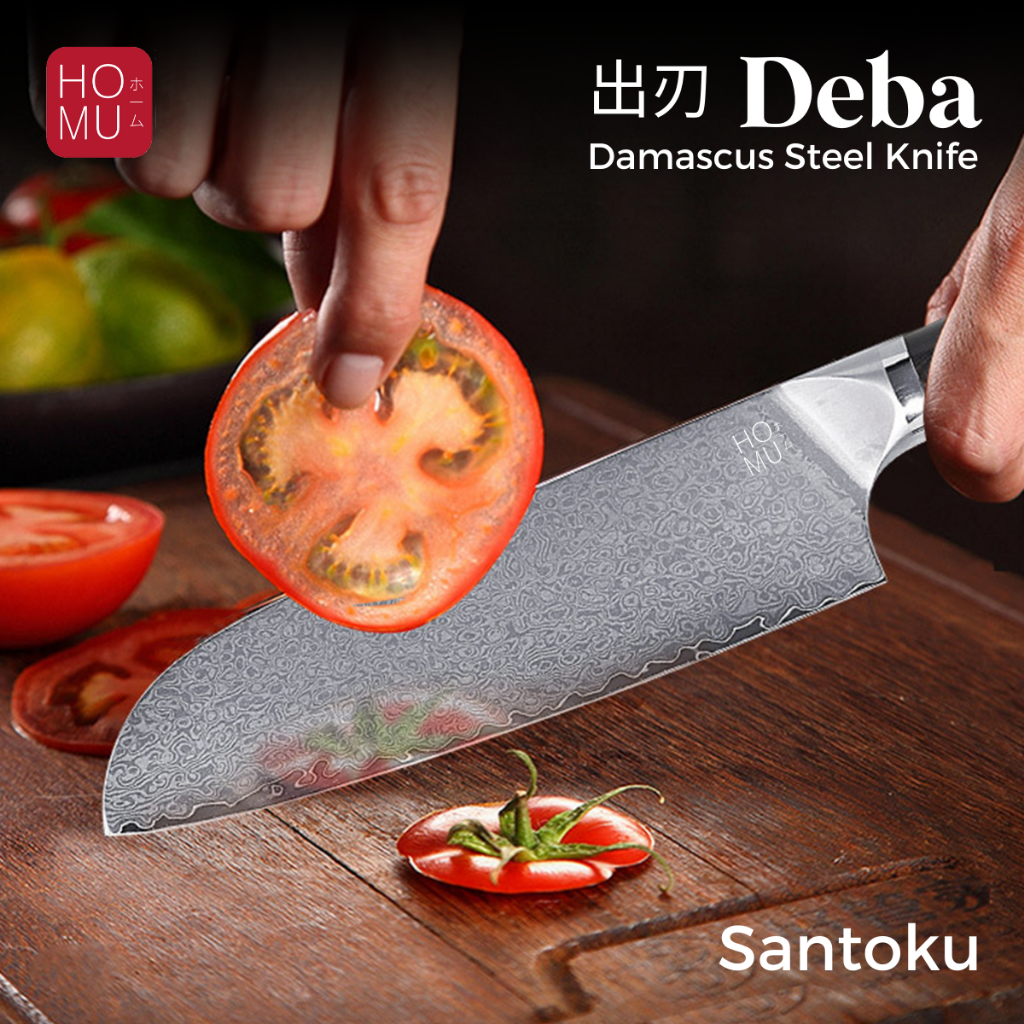 Jual HOMU Deba Santoku Real Damascus Chef Knife Pisau Jepang Stainless ...