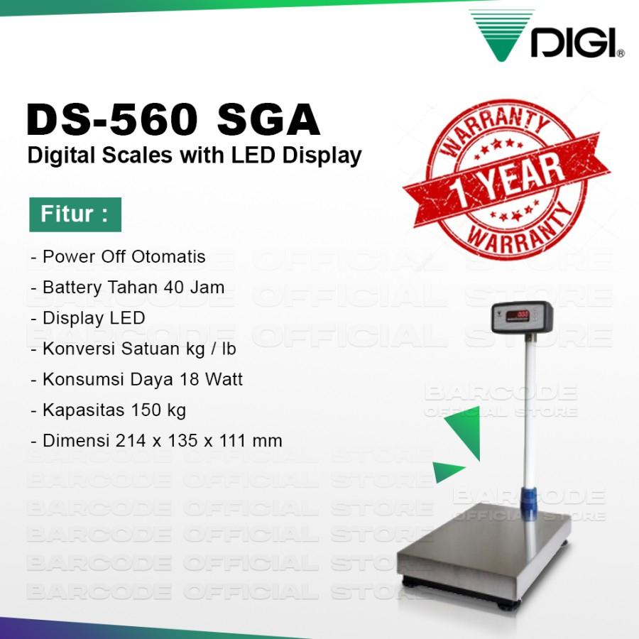 Jual Digital Scales Digi DS-560 SGA / DS560 / DS 560 Timbangan Barang Ekspedisi 150 KG | Shopee ...