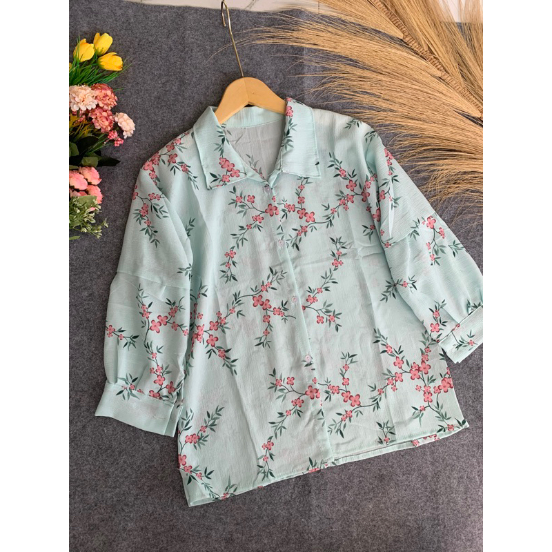 Jual BLOUSE CRINKLE MOTIF BUNGA / KEMEJA BLOUSE / ATASAN BUNGA / BAJU ...