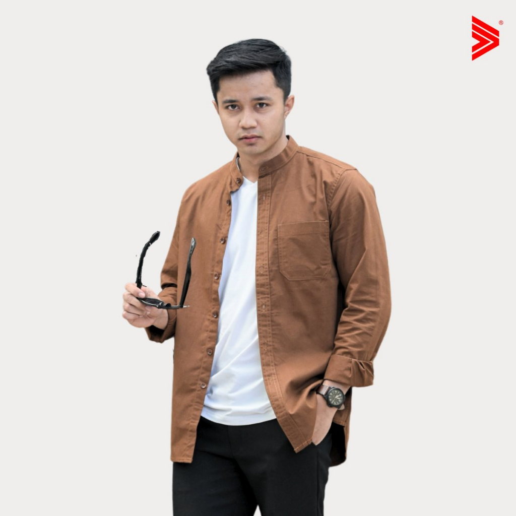 Jual Tiagan99 Baju Kemeja Pria Koko Lengan Panjang Hem Shanghai Warna Coklat Coksu | Shopee ...