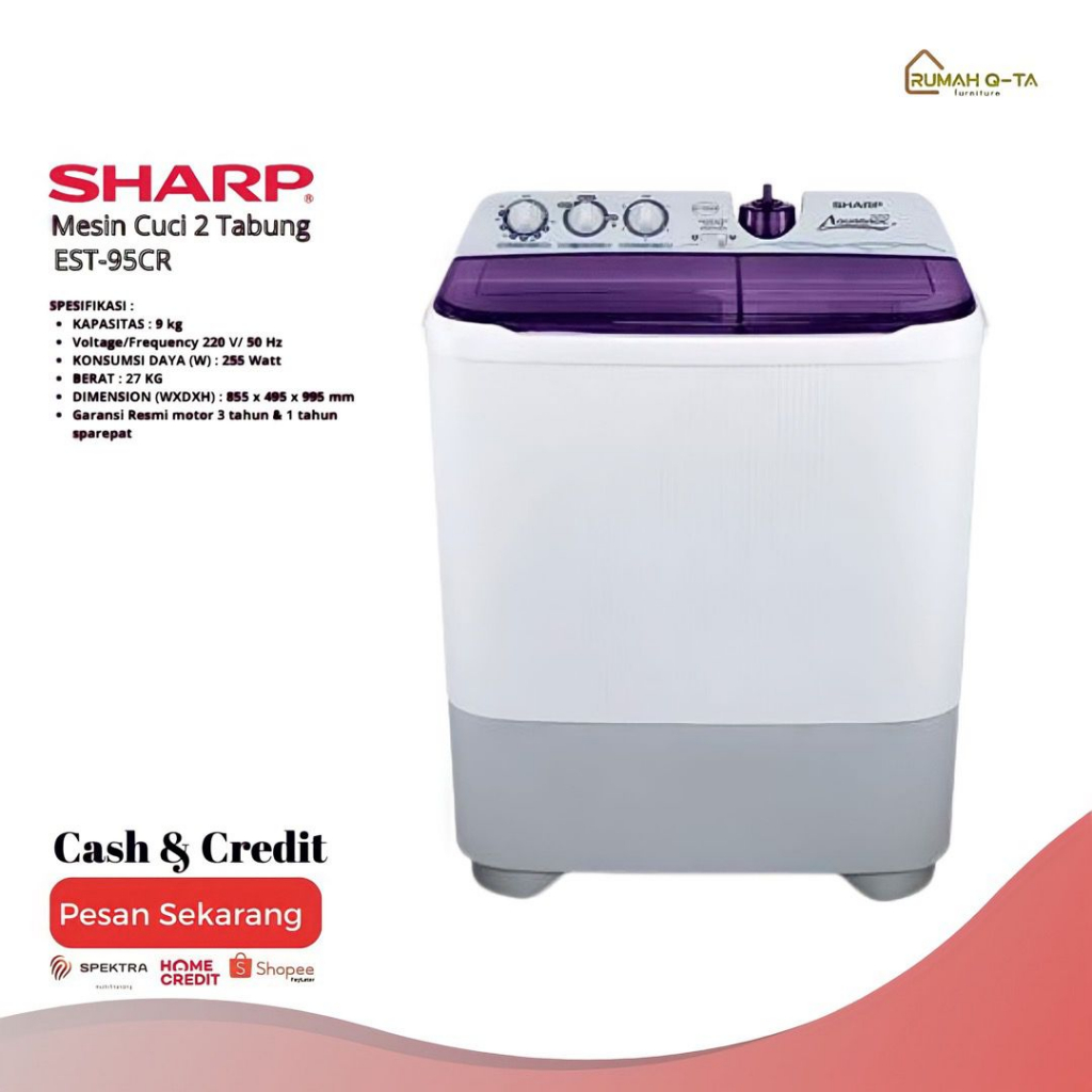 Jual Mesin Cuci SHARP EST 95 CR 2 Tabung 9kg EST 95CR | Shopee Indonesia