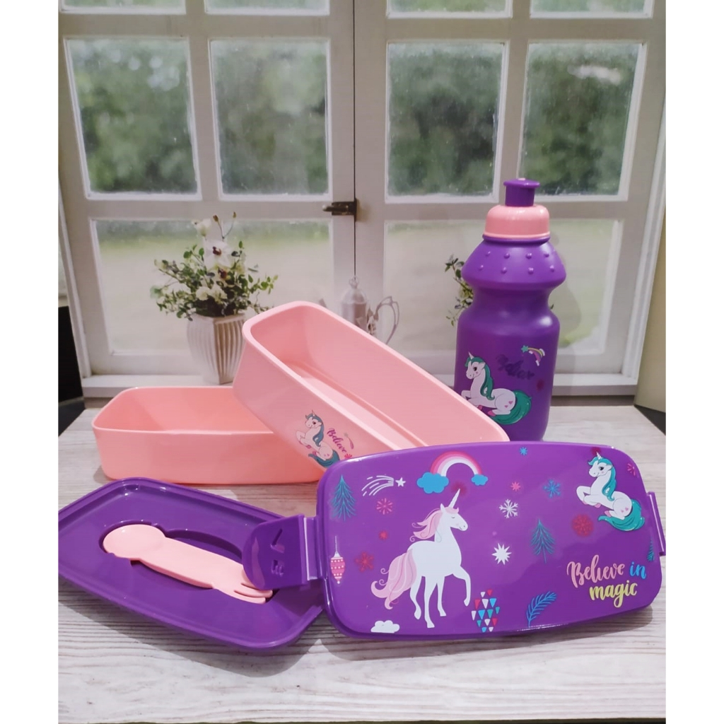 Jual Set Tempat Makan + Botol Minum Karakter / Set Tempat Makan Anak 2 Tingkat / Tempat Makan ...