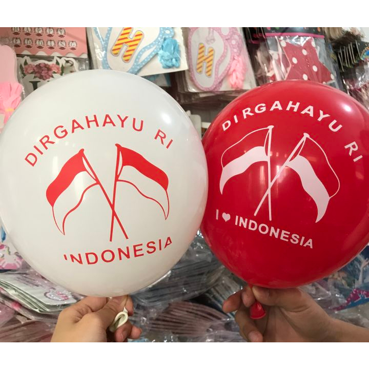Jual 100 pcs balon latex dirgahayu RI / balon bulat merah putih ...