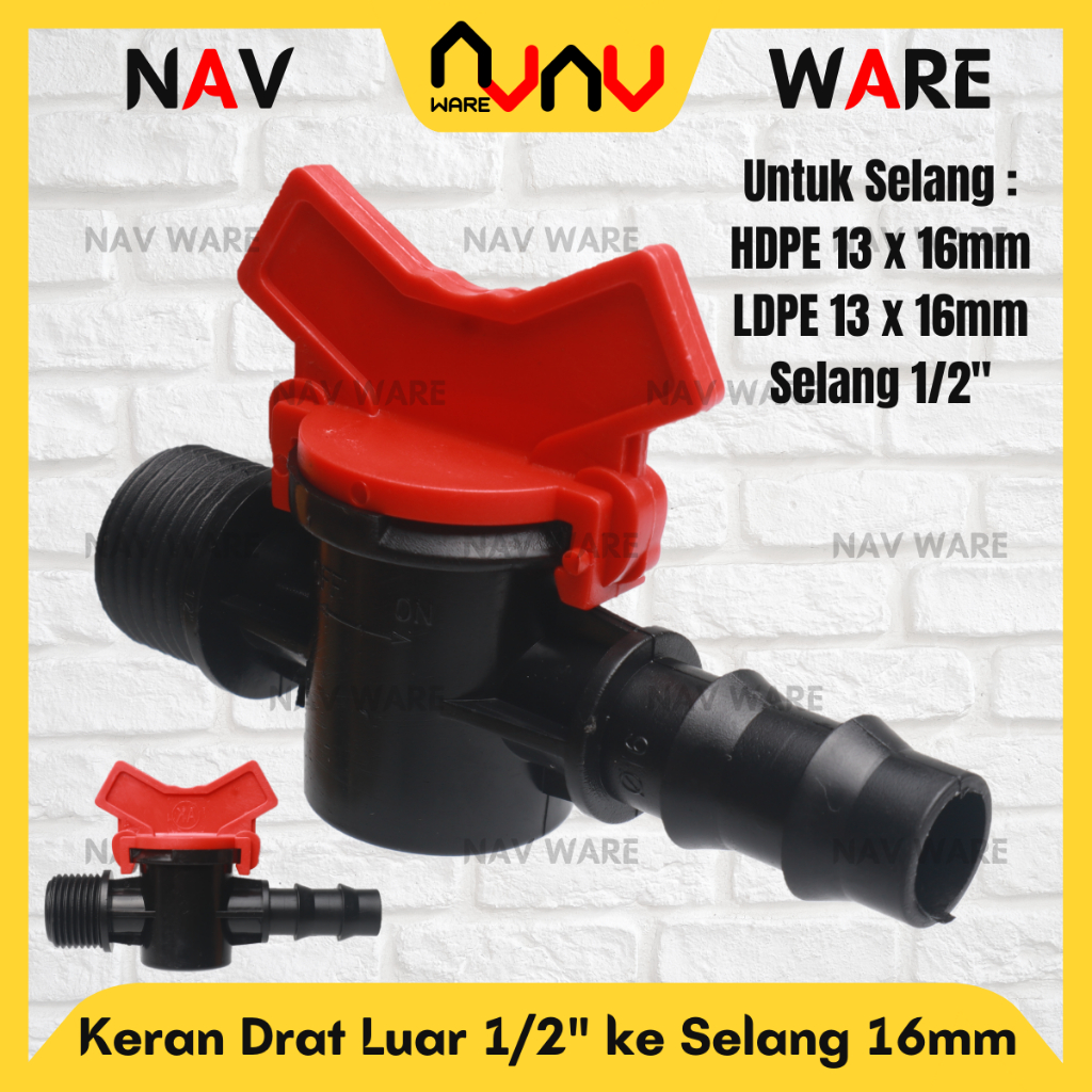 Jual Kran Valve Mini Male Drat Luar 1/2" ke Selang PE 16mm Stop Keran ...