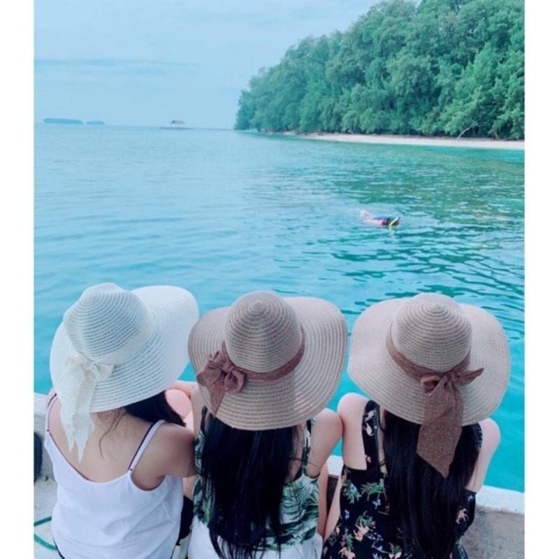 Jual Topi pantai lebar pinggir simpul pita topi wanita | Shopee Indonesia