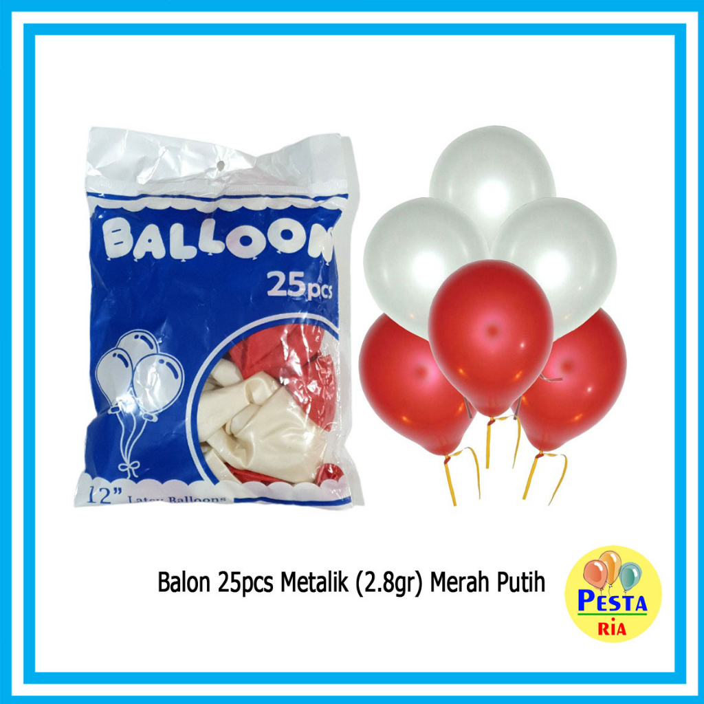 Jual Murah!! (25 Pcs) Balon Metalik Merah Putih, balon latex, hiasan ...