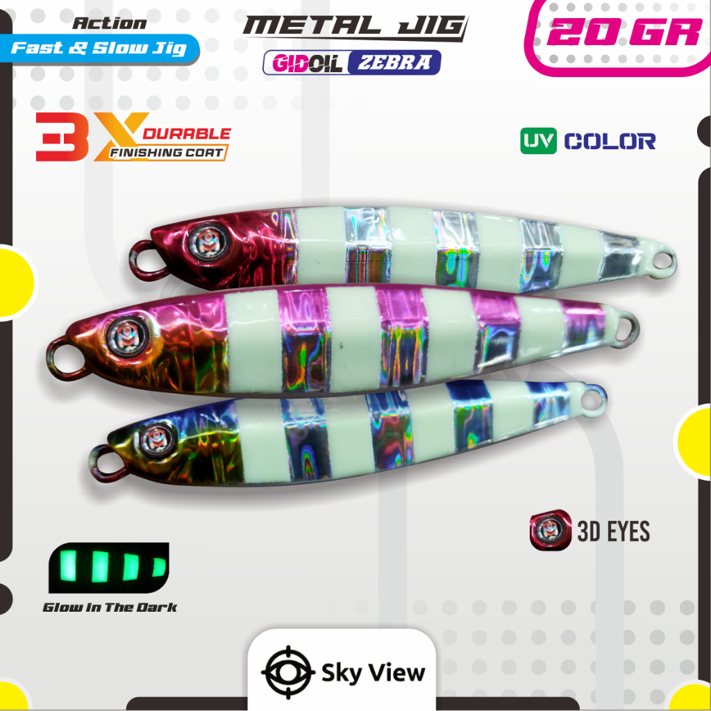 Jual Metal Jig 20 Gram GID Zebra UV Neon Umpan Casting UL Jigging Ultralight Castjig Jigging ...
