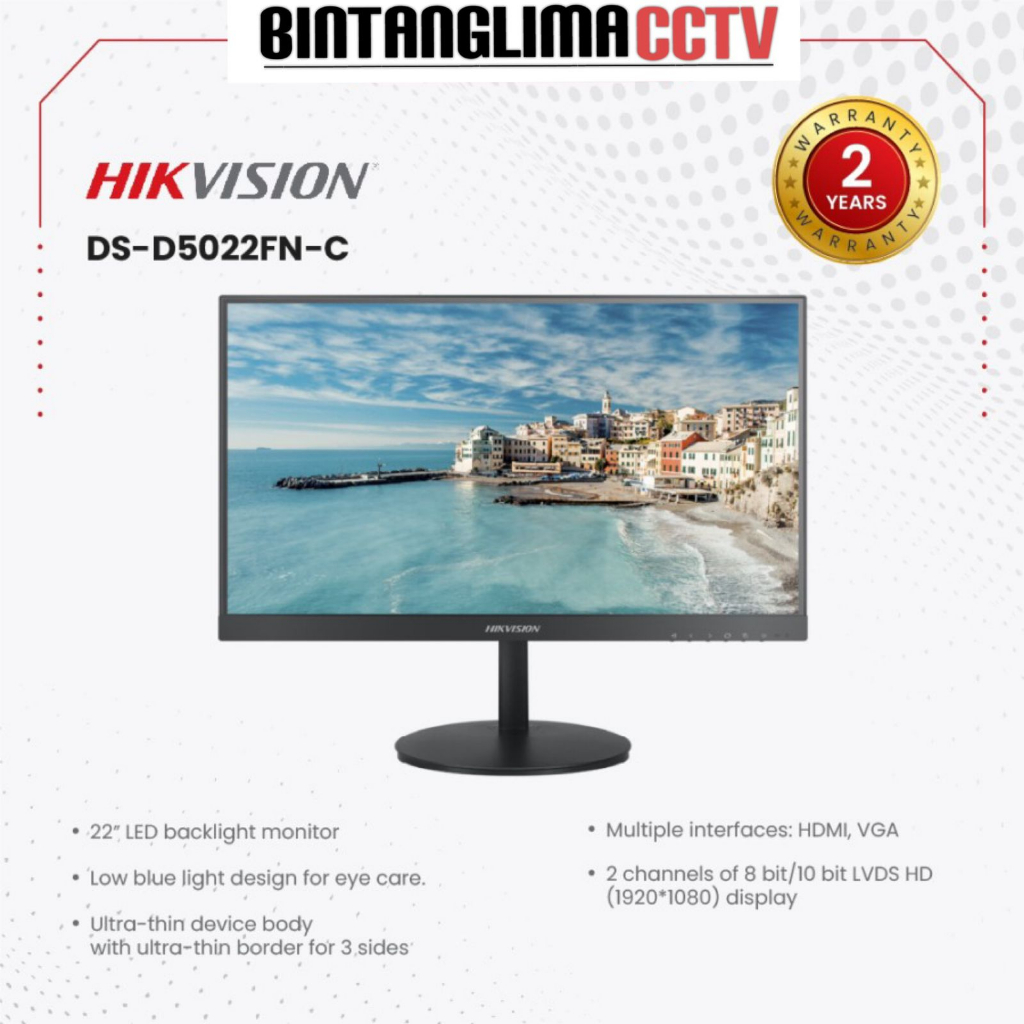 Jual Monitor LED Hikvision 22 inch DS-D5022FN-C FHD VGA HDMI For CCTV ...
