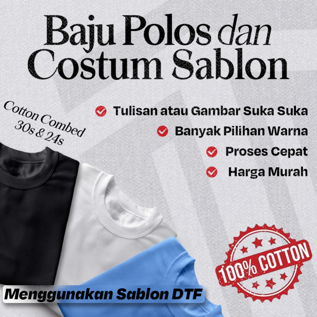 Jual SABLON KAOS CUSTOM DESAIN BEBAS FOTO/LOGO/DLL 30s/24s DTF POLYFLEX ...