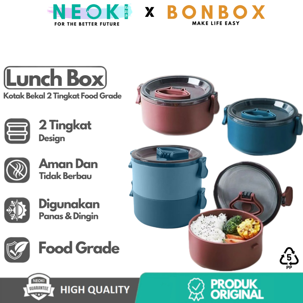 Jual NEOKI x BONBOX BTW30203 Lunch Box Tempat Bekal Bulat Kotak Makan ...