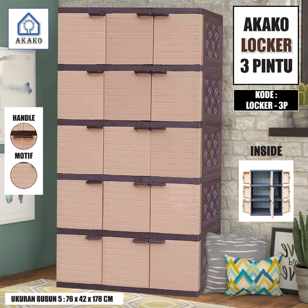 Jual AKAKO - LEMARI PAKAIAN PLASTIK LOCKER 3 PINTU SUSUN 2 3 4 DAN 5 ...