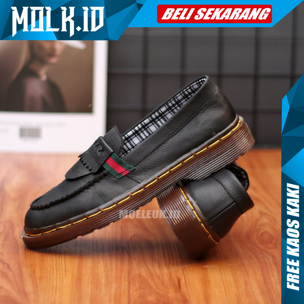 Jual MOLK Sepatu Docmart Pria Loafers Pantofel Hitam Kulit Asli Kerja ...