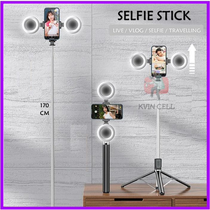 Jual Tongsis Tripod Bluetooth Selfie Stick 3 in 1 Remote Hp 170cm 1,7 Meter Led Fill Light 160cm ...