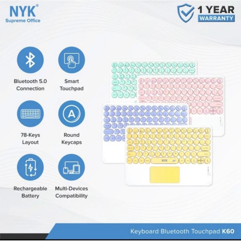 Jual NYK KEYBOARD BLUETOOTH TOUCHPAD NYK K60 ORIGINAL | Shopee Indonesia