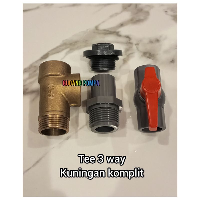 Jual Tee 3 Way Kuningan komplit pompa air jetpump. | Shopee Indonesia