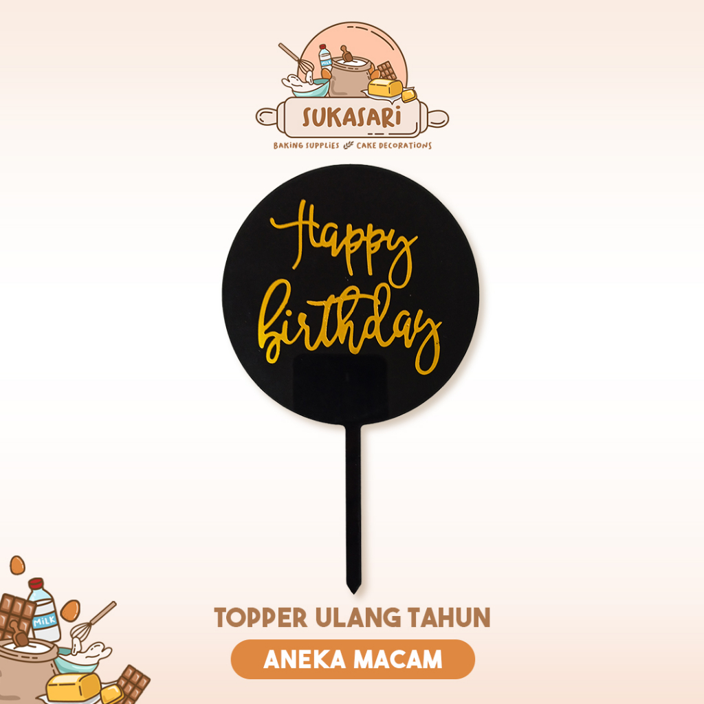 Jual Sukasari - Topper Kue Ulang Tahun Bulat Happy Birthday Warna Hitam ...