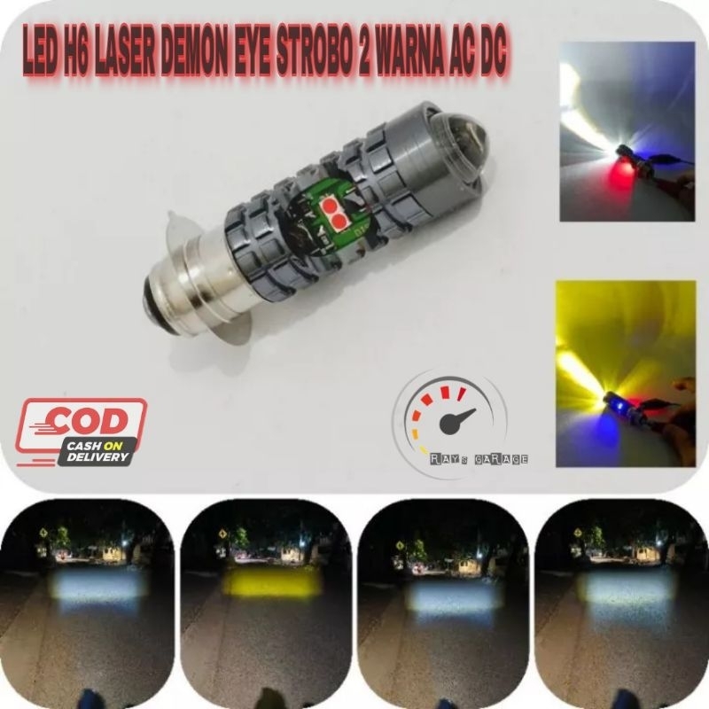 Jual Lampu LED H6 Laser Demon Eyes strbo Hi Lo Dua Warna AC DC 8-80V ...
