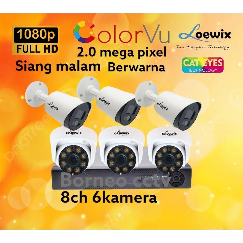 Jual PAKET CCTV COLORVU 8 CHANNEL 6 KAMERA 2MP 1080P FULL COLOR 24 JAM ...