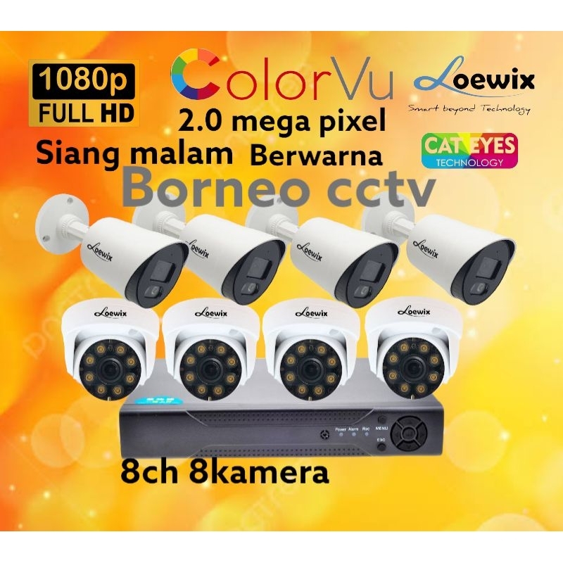 Jual PAKET CCTV COLORVU 8 CHANNEL 8 KAMERA 2MP 1080P FULL COLOR LOEWIX ...