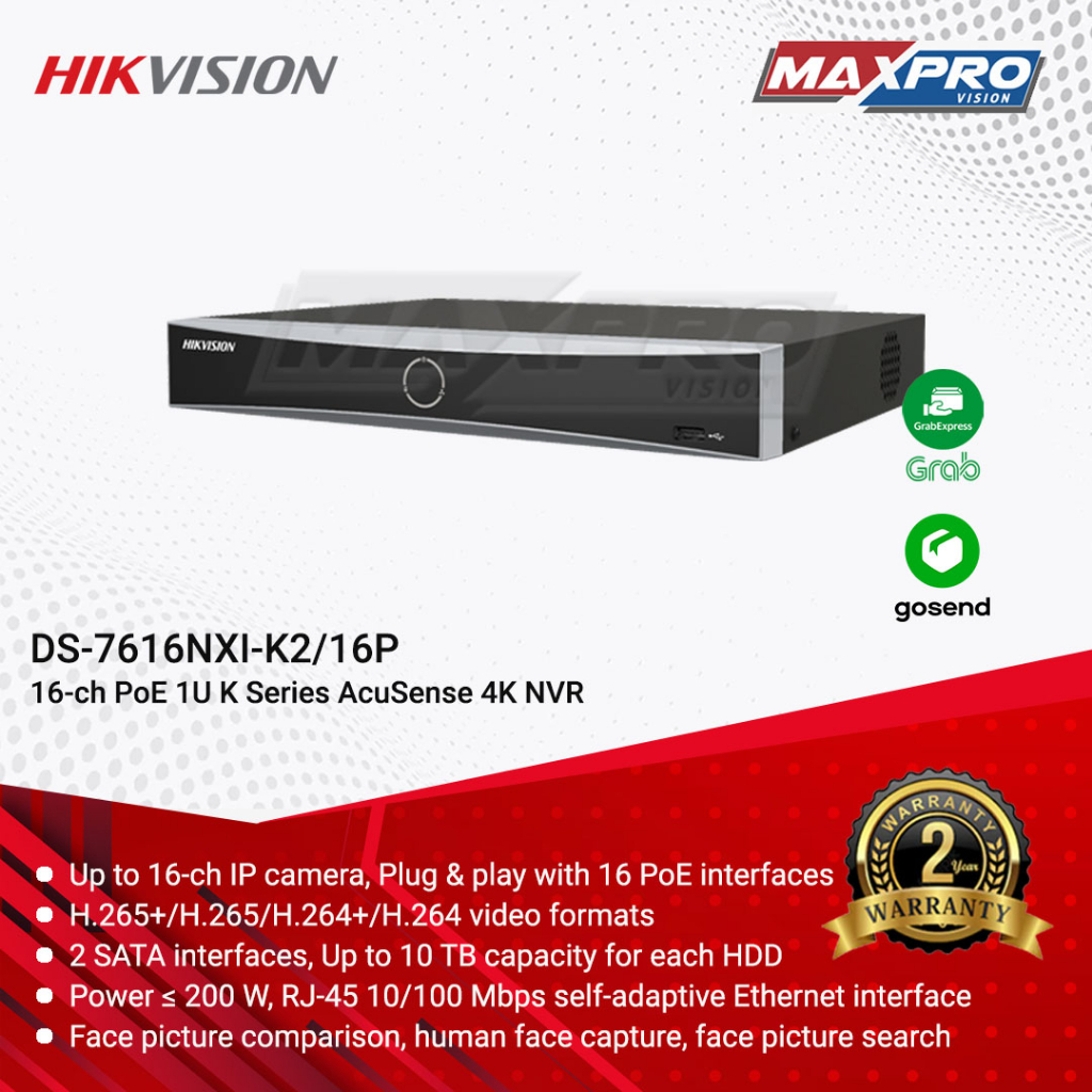 Jual DS-7616NXI-K2/16P - HIKVISION NVR 16CH POE ACUSENSE 4K FACE CAPTURE | Shopee Indonesia