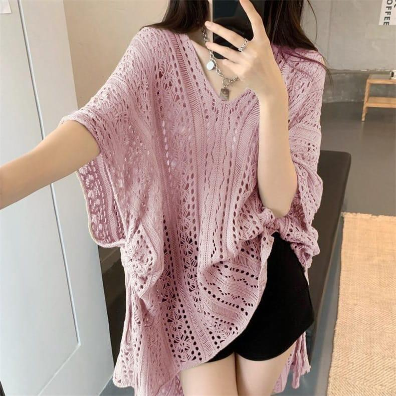 Jual TM J1020 Blouse Emiola hollwow out loose knit top | Shopee Indonesia