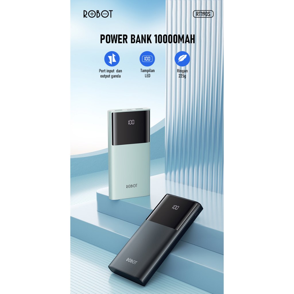 Jual ROBOT RT190S PowerBank 10000mAh Dual Input Type-C & Micro with LED ...