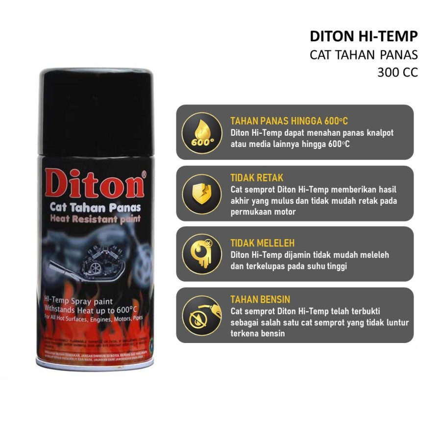 Jual Cat Semprot Diton Hi-Temp Hi Temp Tahan Panas Black Matt/Hitam/Silver/Bronze 300ml | Shopee ...