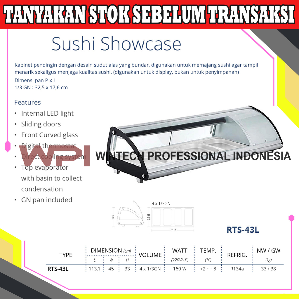 Jual Gea RTS-43L Sushi Showcase / Tempat Display Sushi Pemajang Sushi ...