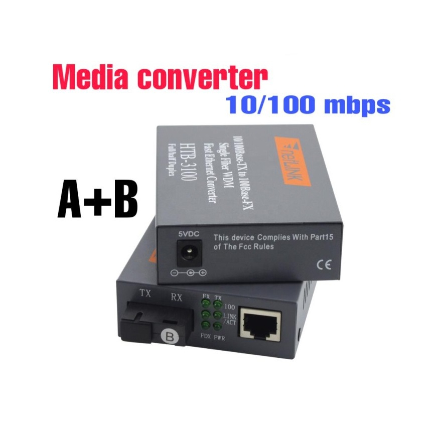 Jual Optical Media Converter HTB-3100 A+B Fiber RJ45 Netlink 1 Pasang 25KM | Shopee Indonesia