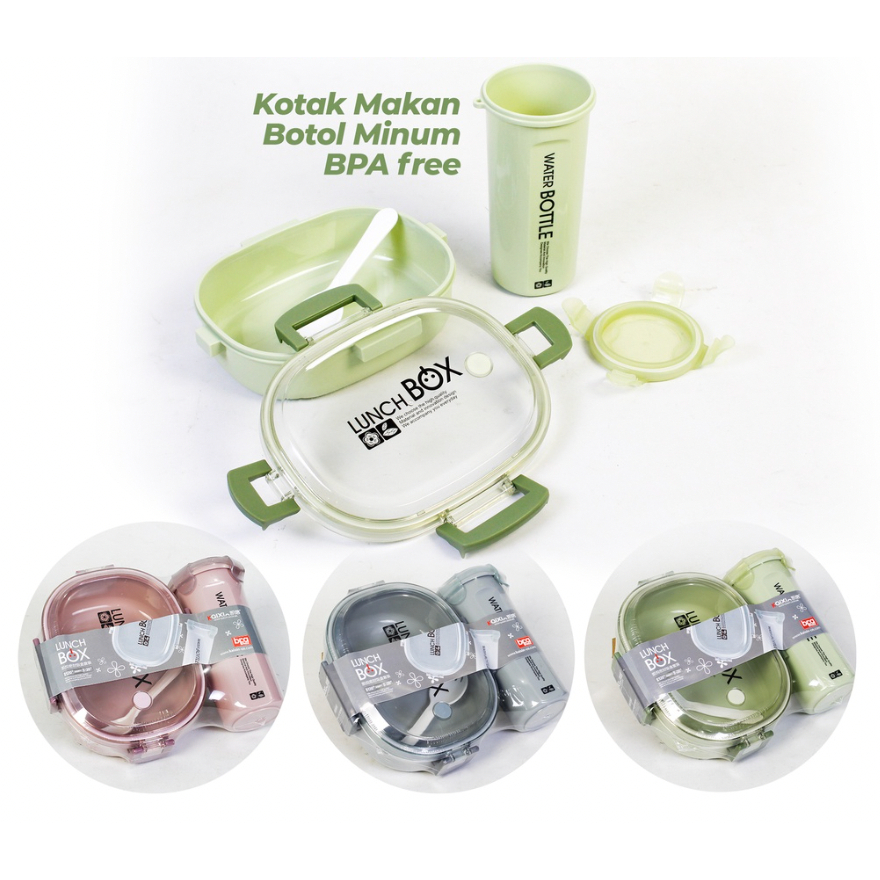 Jual Kotak Makan Lunch Box Set 8242 1 Set Kotak Makan + Botol BPA FREE | Shopee Indonesia