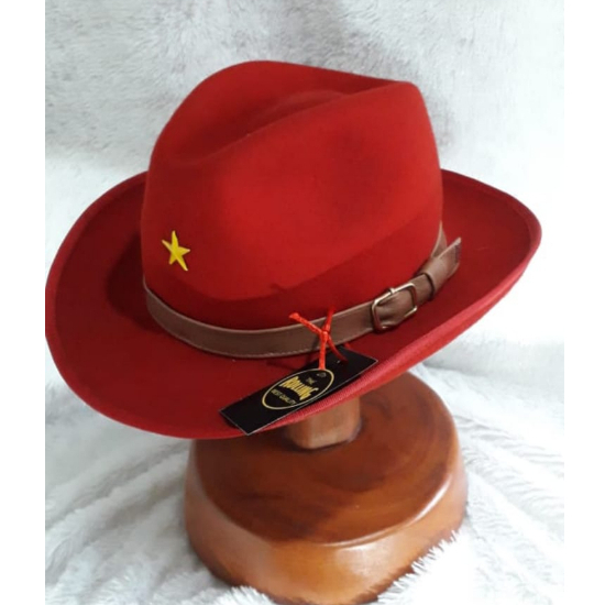 Jual Topi Laken Cowboy Brim Kecil Bahan Wool Grade A Warna Merah ...