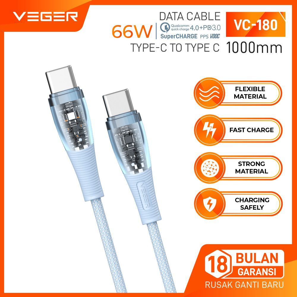 Jual VEGER Kabel Data Cable VC-180 Type C to Type C Power Delivery PD ...