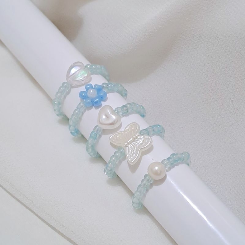 Jual BEADS RING AQUAMARINE CINCIN MANIK BIRU LAUT DAISY LOVE KUPU PEARL ...