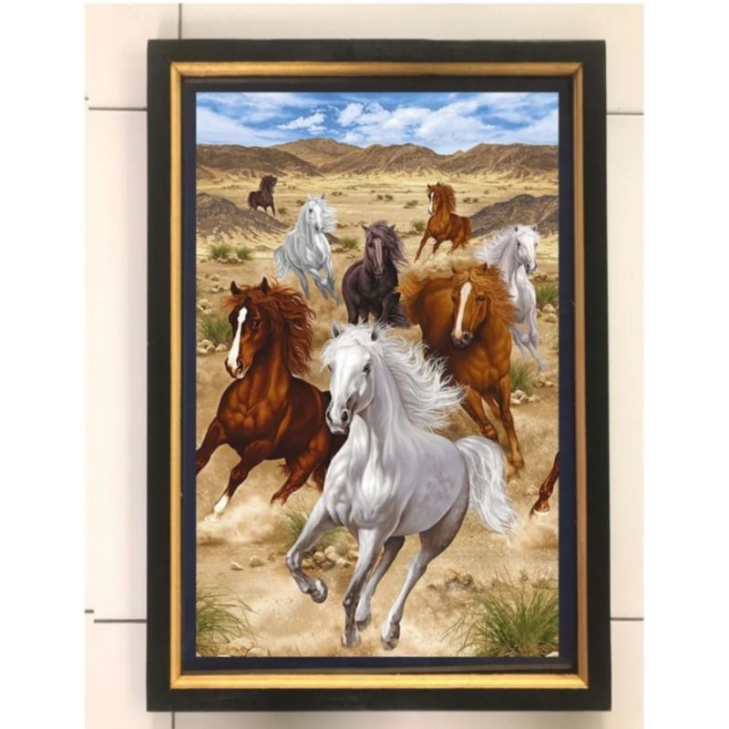Jual Hiasan dinding cetak gambar plus bingkai kuda hoky ukuran 65*45 ...