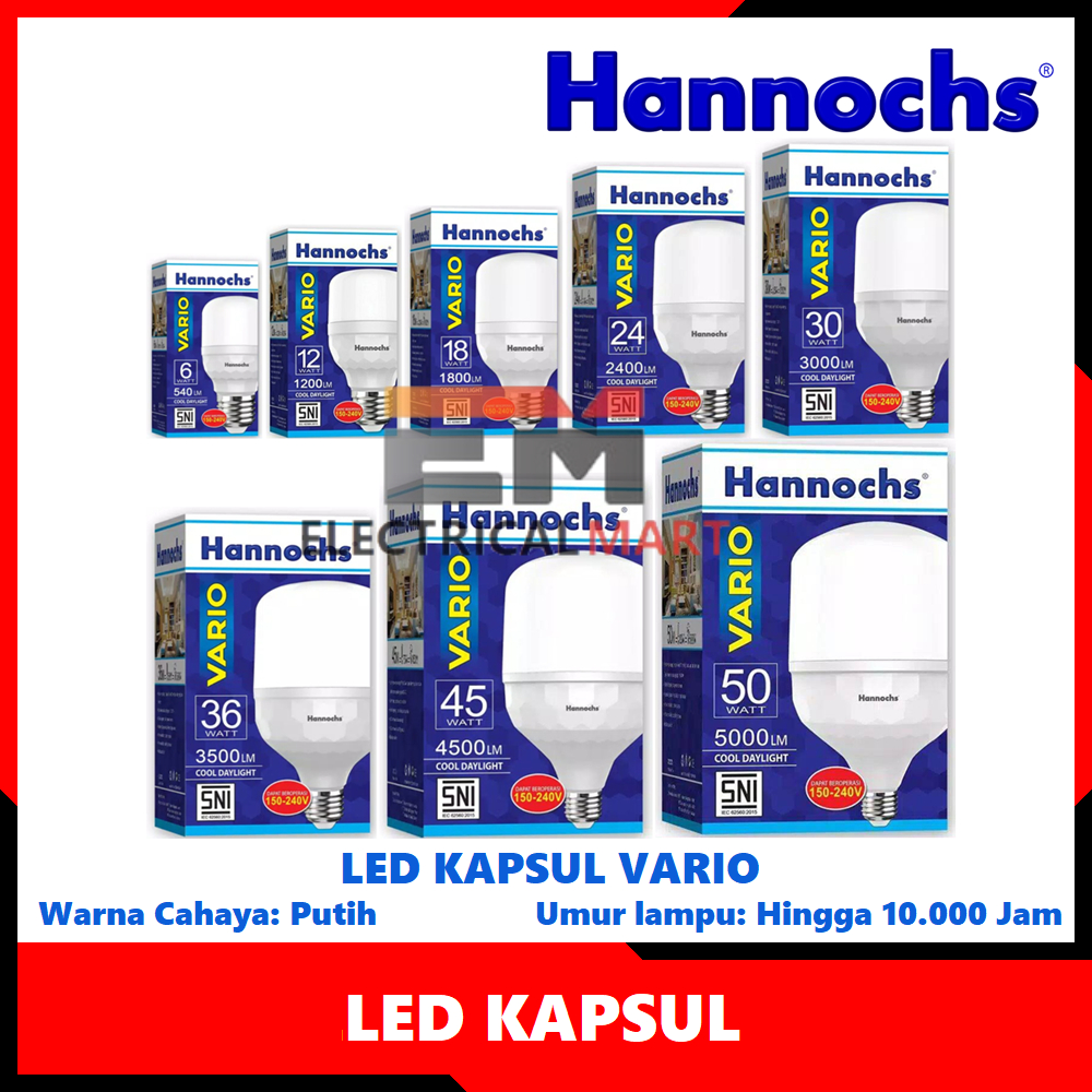 Jual Lampu LED Kapsul Hannochs Vario 6W 12W 18W 22W 30W 32W 40W 45W 50W Putih CDL (6 12 18 22 30 ...