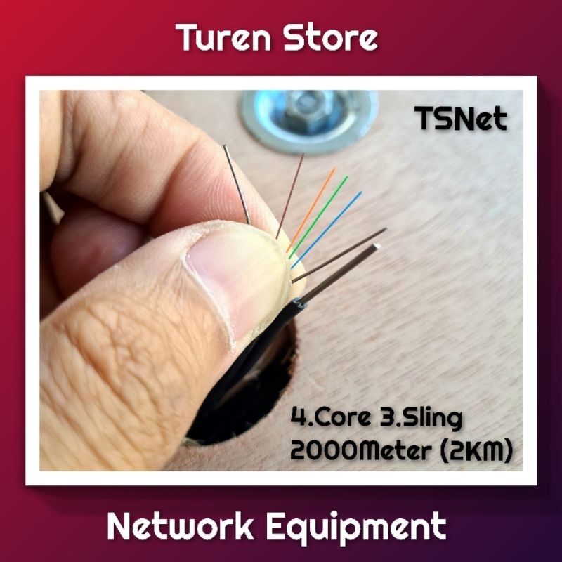 Jual Kabel Fiber Optic Dropcore FO FTTH 4 Core 3 Sling Seling 2000 Meter 2000M 2KM TSNet ...