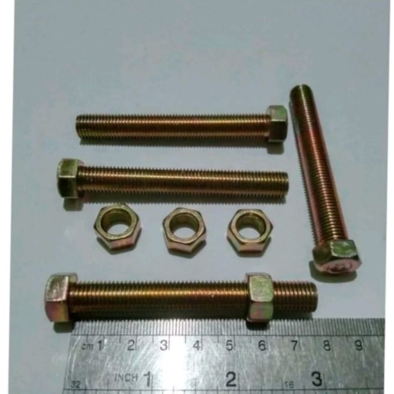 Jual BAUT + MUR KUNING BMK M10 X 75 MM ( KUNCI 14 ) | Shopee Indonesia