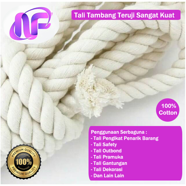 Jual Tali Tambang Katun Besar 18mm 20mm Warna Putih Tali Kuat Kuralon ...