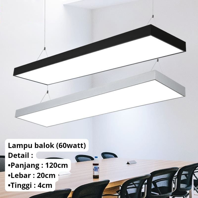 Jual Lampu balok Led 60 WATT office gantung plafon - BodyHitam+sinar ...