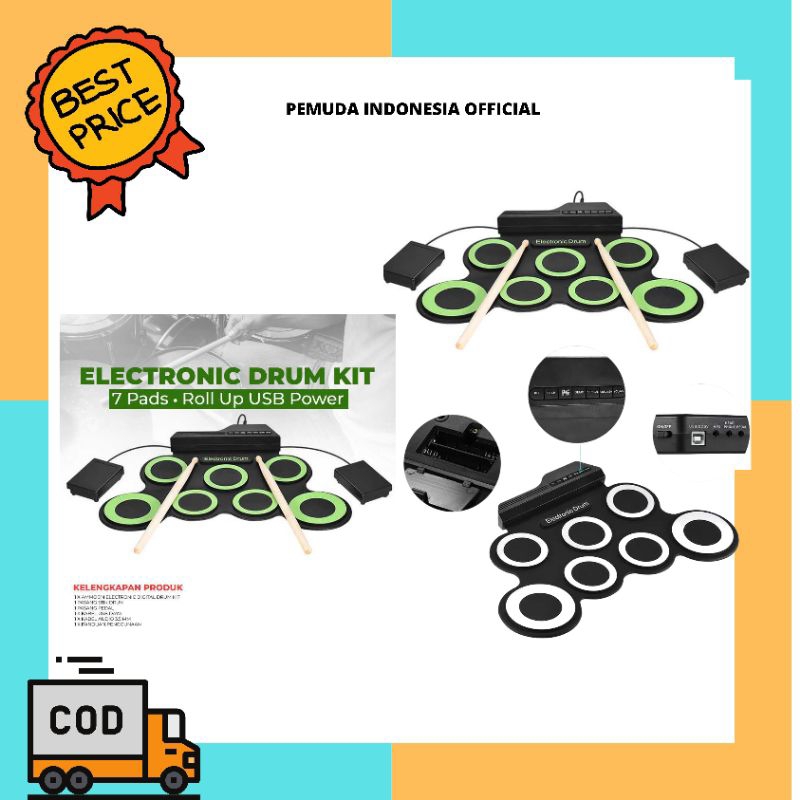 Jual Drum Elektronik Portabel Digital USB 7 Bantalan Roll up Drum Set ...