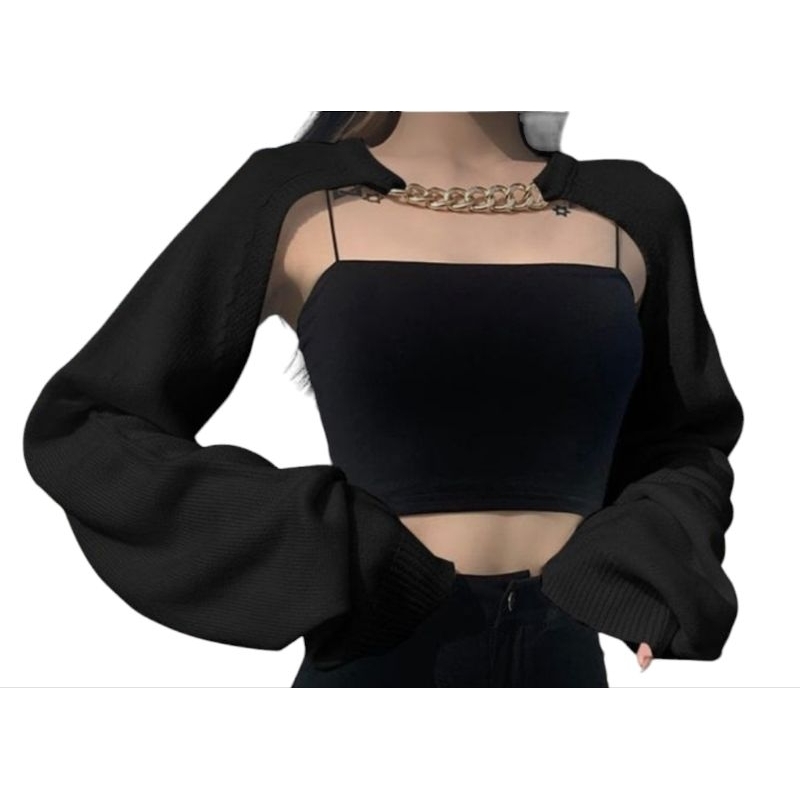 Jual Sweater crop tangan panjang mix rantai unik | Shopee Indonesia