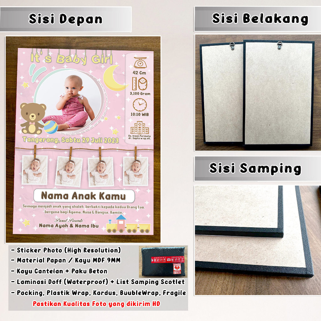 Jual Bikin Biodata Bayi Kayu 30x40cm Foto Gantung Hiasan Dinding ...